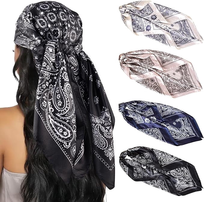 HBlife 4 Pack Large Square Hair Scarf Silk Bandana Scarf for Hair ...
