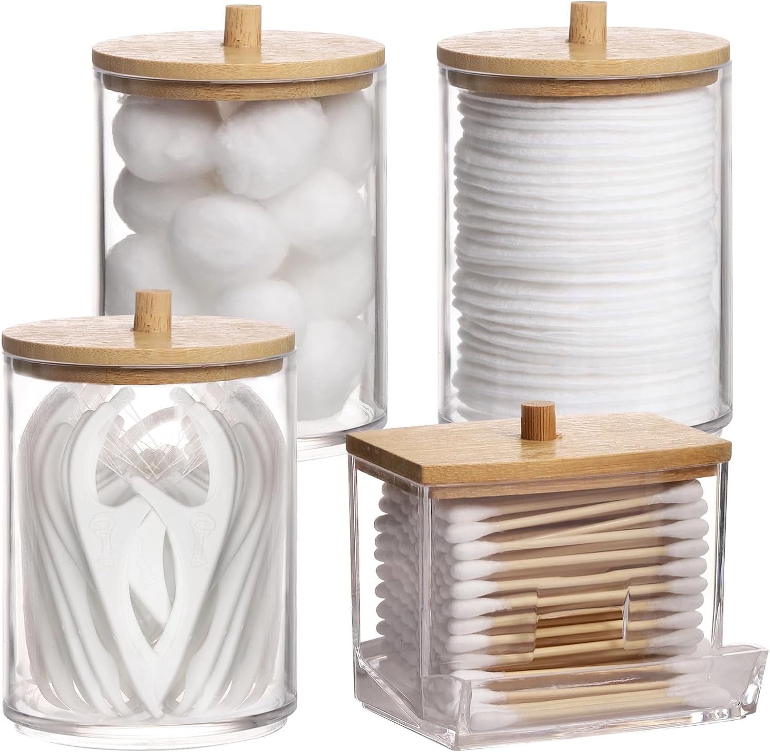 HBlife 4 Pack Qtips Holder Bathroom Container, 10/7 OZ Cotton Ball ...