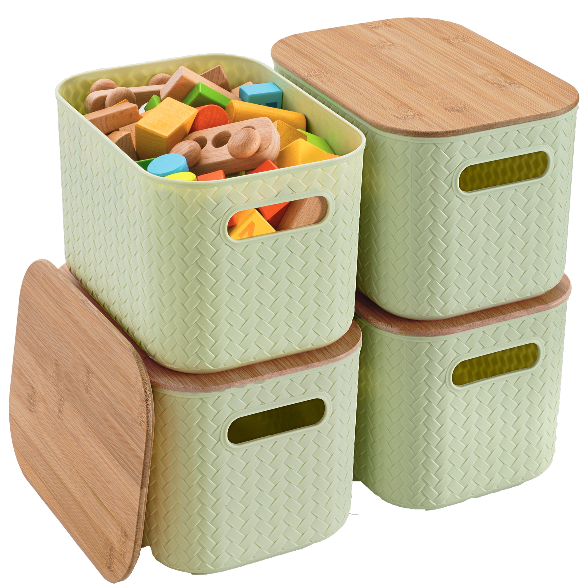 HBlife 4 Pack Storage Bins with Bamboo Lids, Plastic Storage Containers ...
