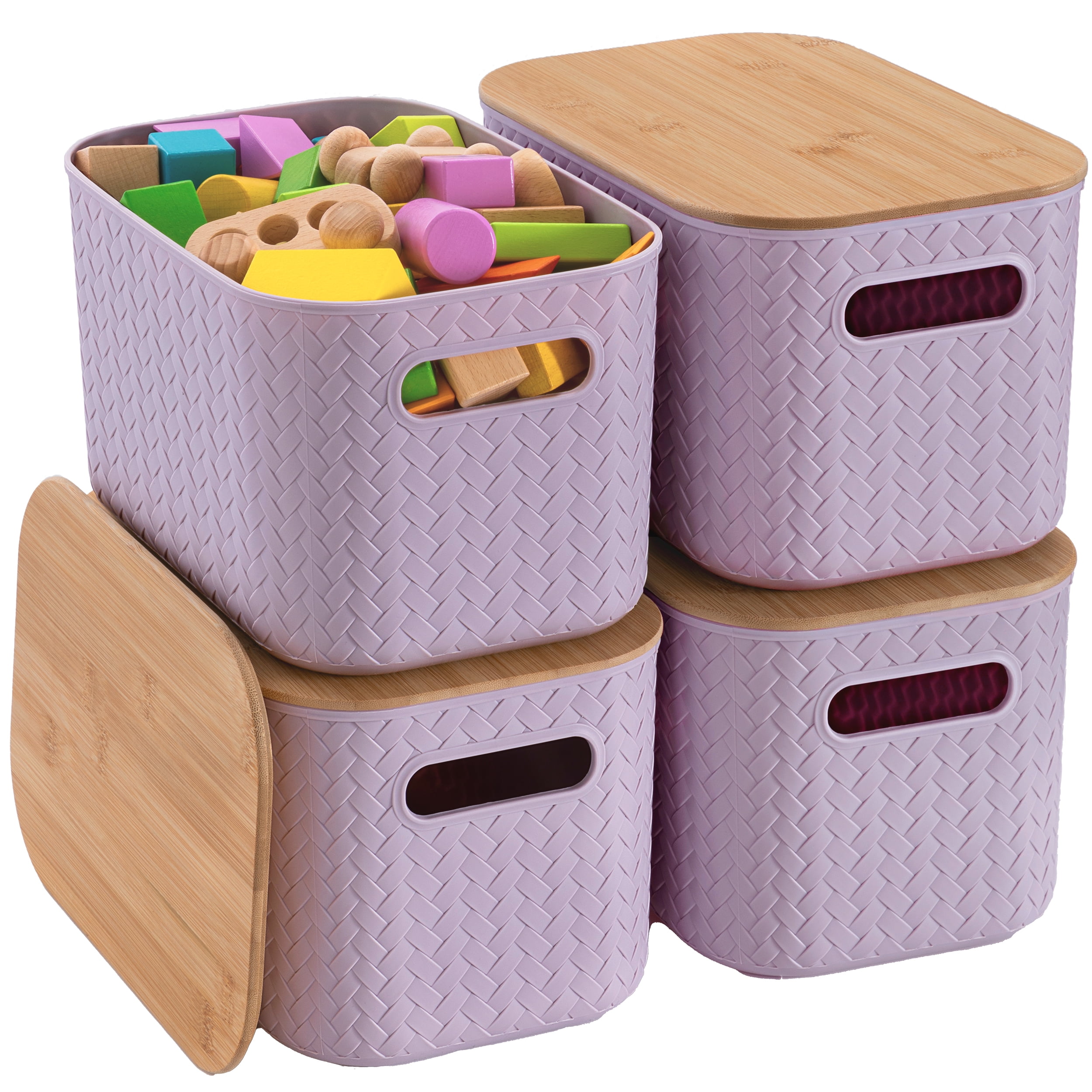 HBlife 4 Pack Storage Bins with Bamboo Lids, Plastic Storage Containers ...