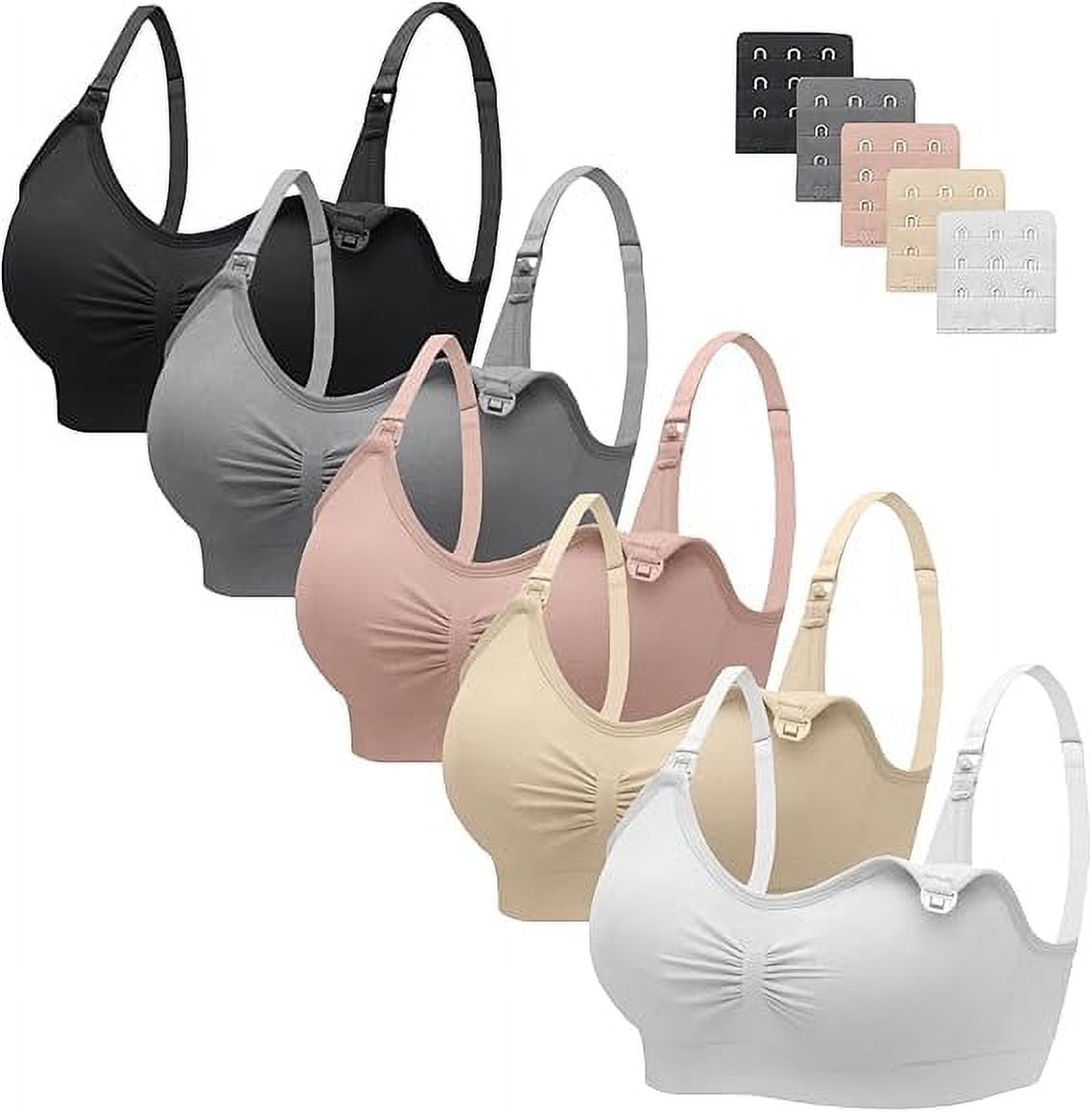 HBlife 5 Pack Seamless Maternity Nursing Bras with Bra Extenders for ...