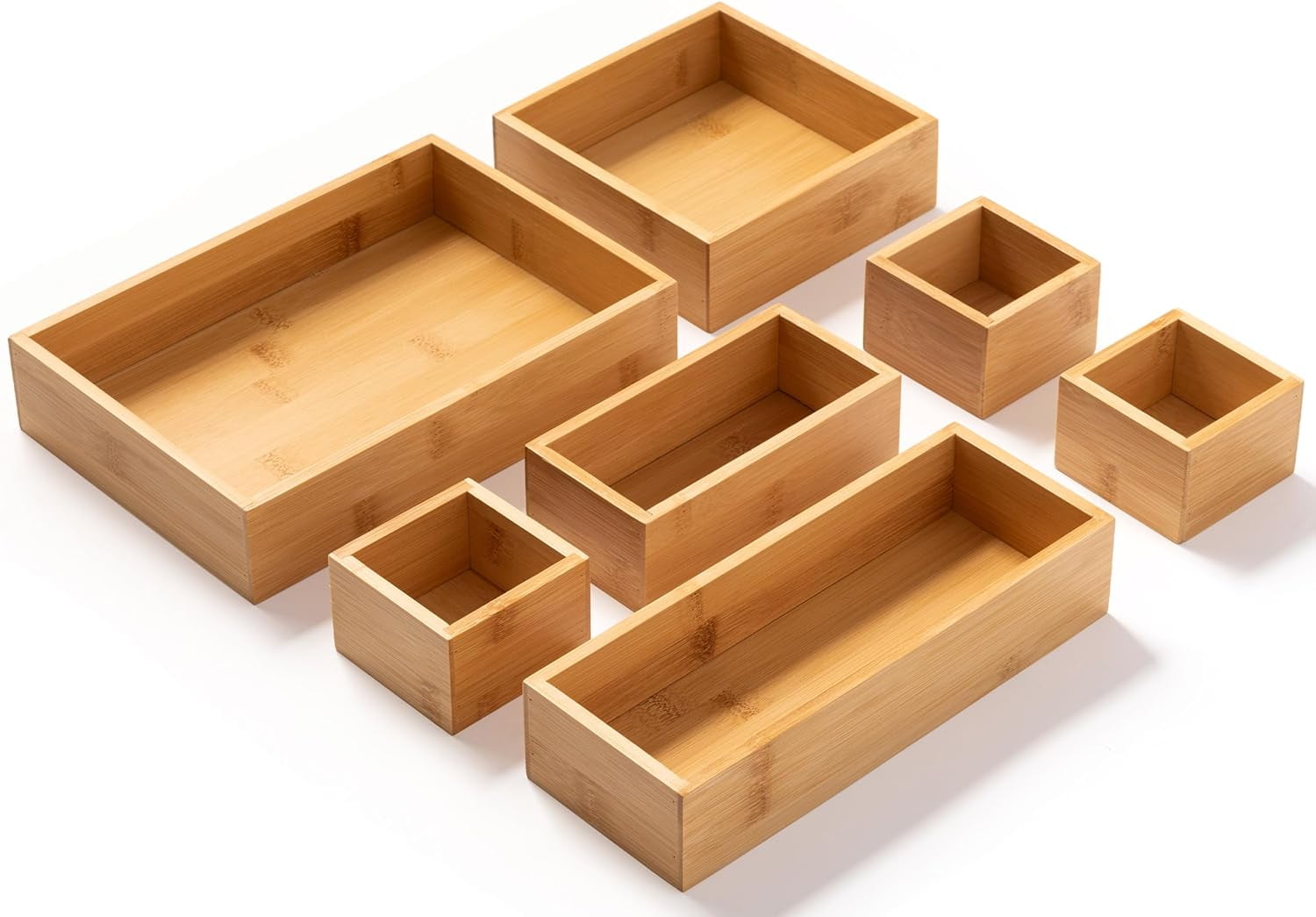 HBlife 7-Piece Bamboo Drawer Organizer Set, 5-Size Bathroom and Vanity ...