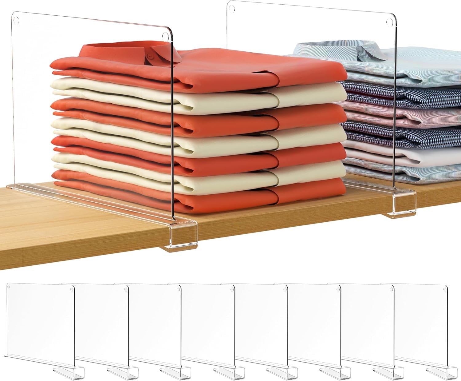 HBlife 8 Pack Closet Organizers and Storage, Clear Shelf Dividers ...