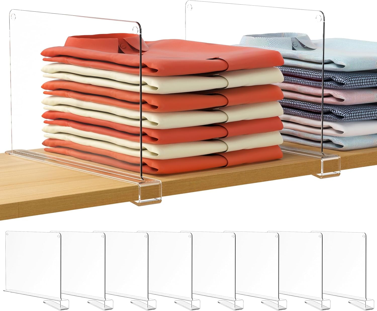 HBlife 8 Pack Closet Organizers and Storage, Clear Shelf Dividers ...