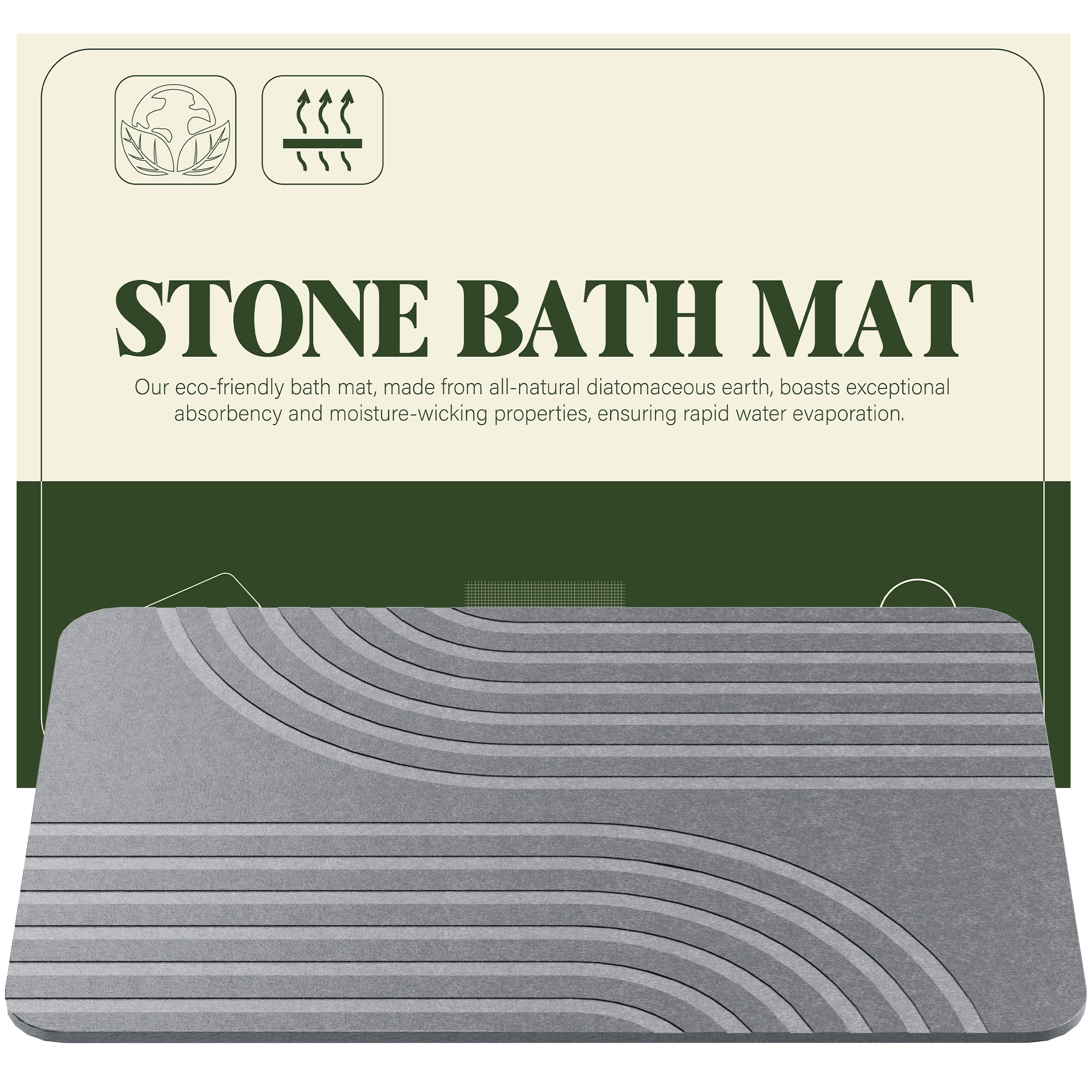 H&B Life Boho Gray Stone Bath Rug, 23'' x 15'', Diatomaceous Earth ...