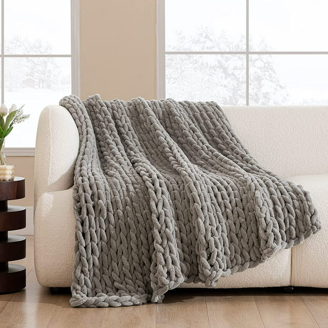 HBlife Chunky Knit Throw Blanket 50X60 Inches, Super Warm Soft Chenille ...