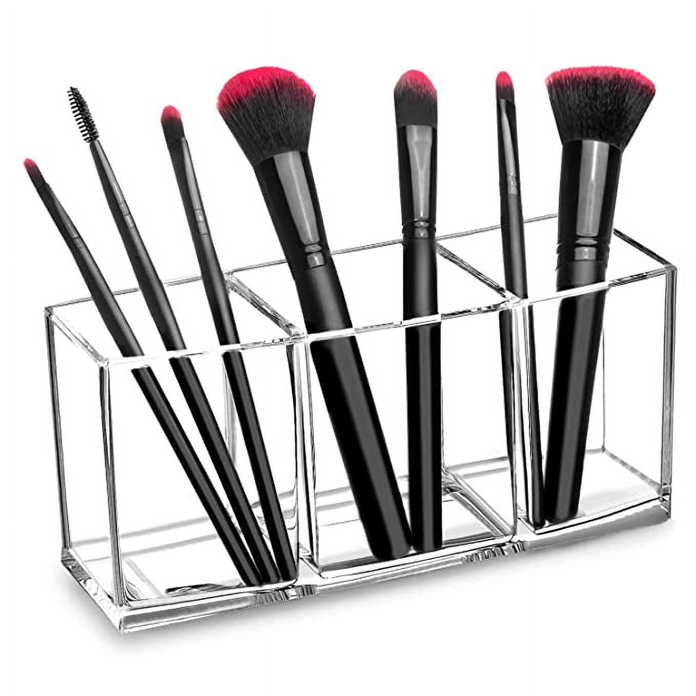 HBlife Clear Makeup Brush Holder Organizer, 3 Slot Acrylic Cosmetics ...
