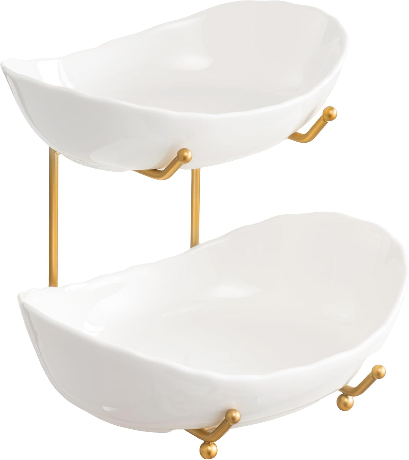 HBlife Fruit Bowl for Kitchen Counter - 2 Tier Ceramic Serving Bowls ...