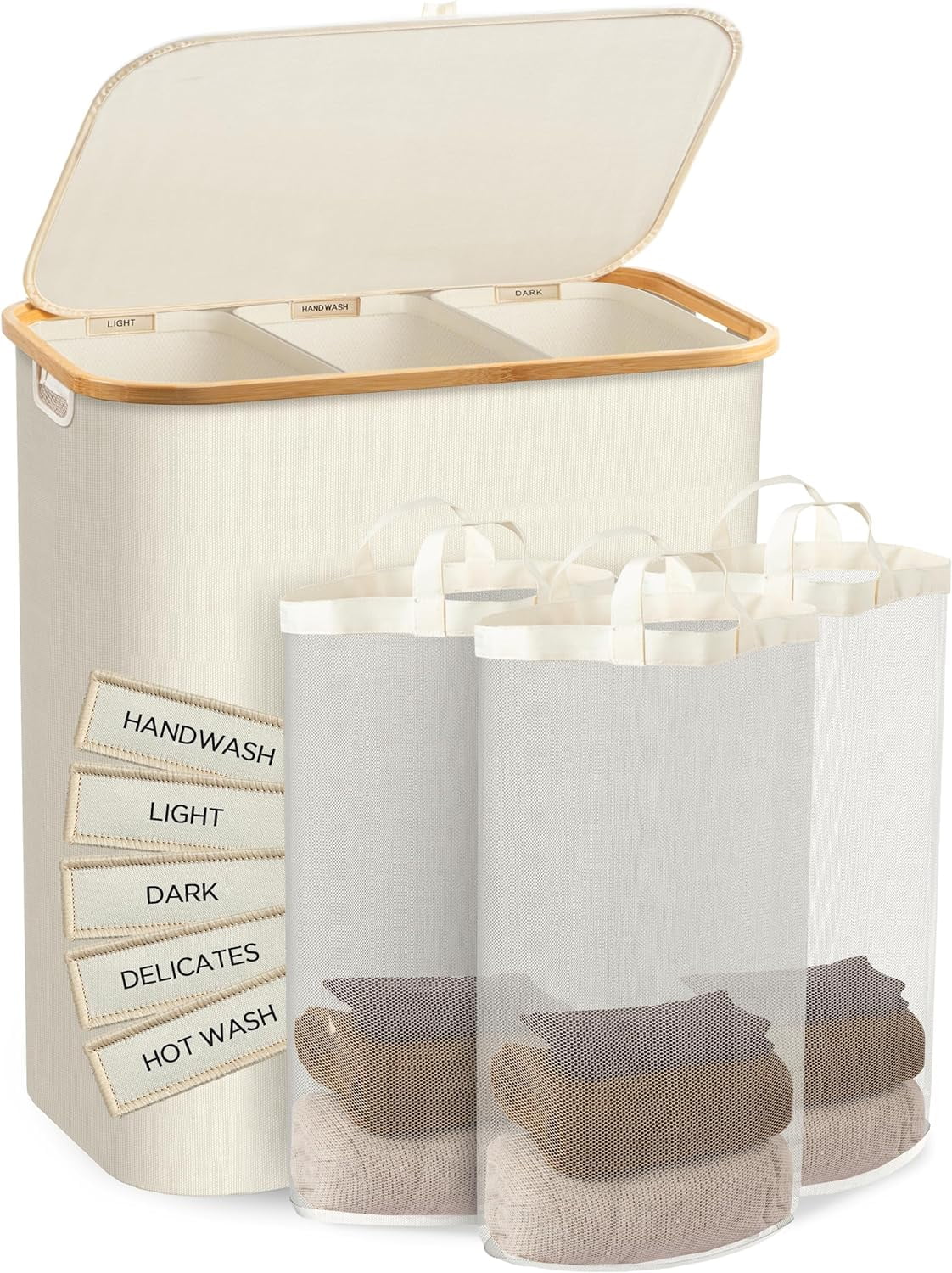 HBlife 160L Extra Large Laundry Basket with Lid, Dual Sorting Storage ...