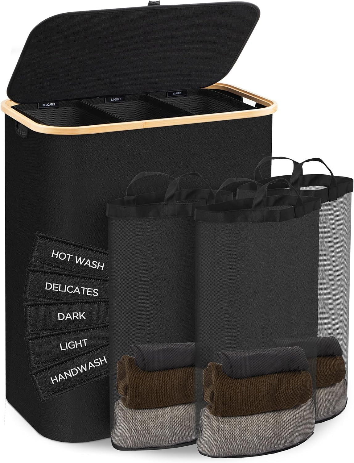 HBlife 160L Extra Large Laundry Basket with Lid, 3 Section Clothes ...