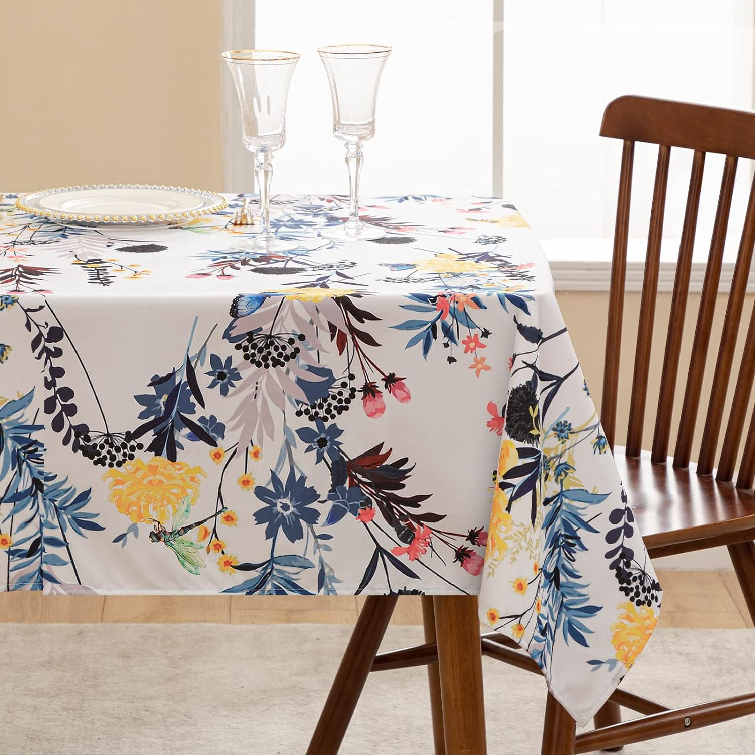 HBlife Outdoor Indoor Tablecloth, 60x84 inch Rectangle Floral Patio ...
