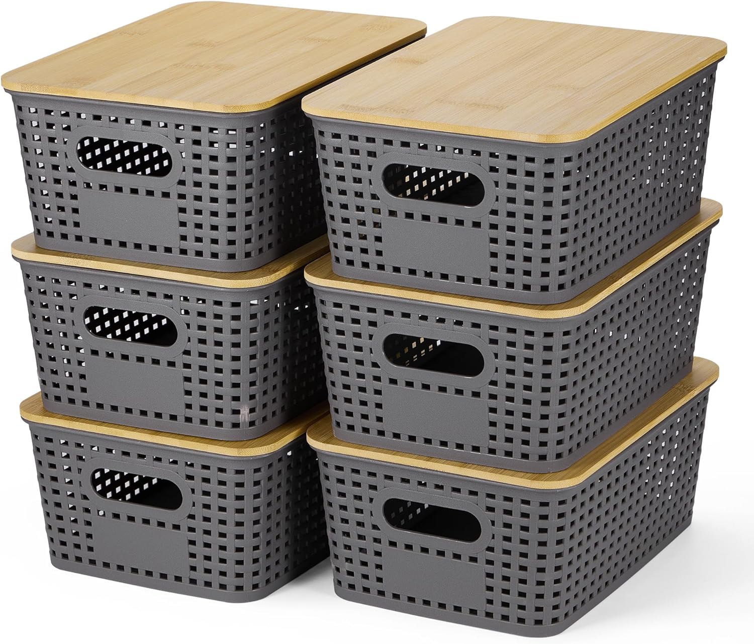 HBlife Plastic Storage Baskets With Bamboo Lid - Plastic Storage ...