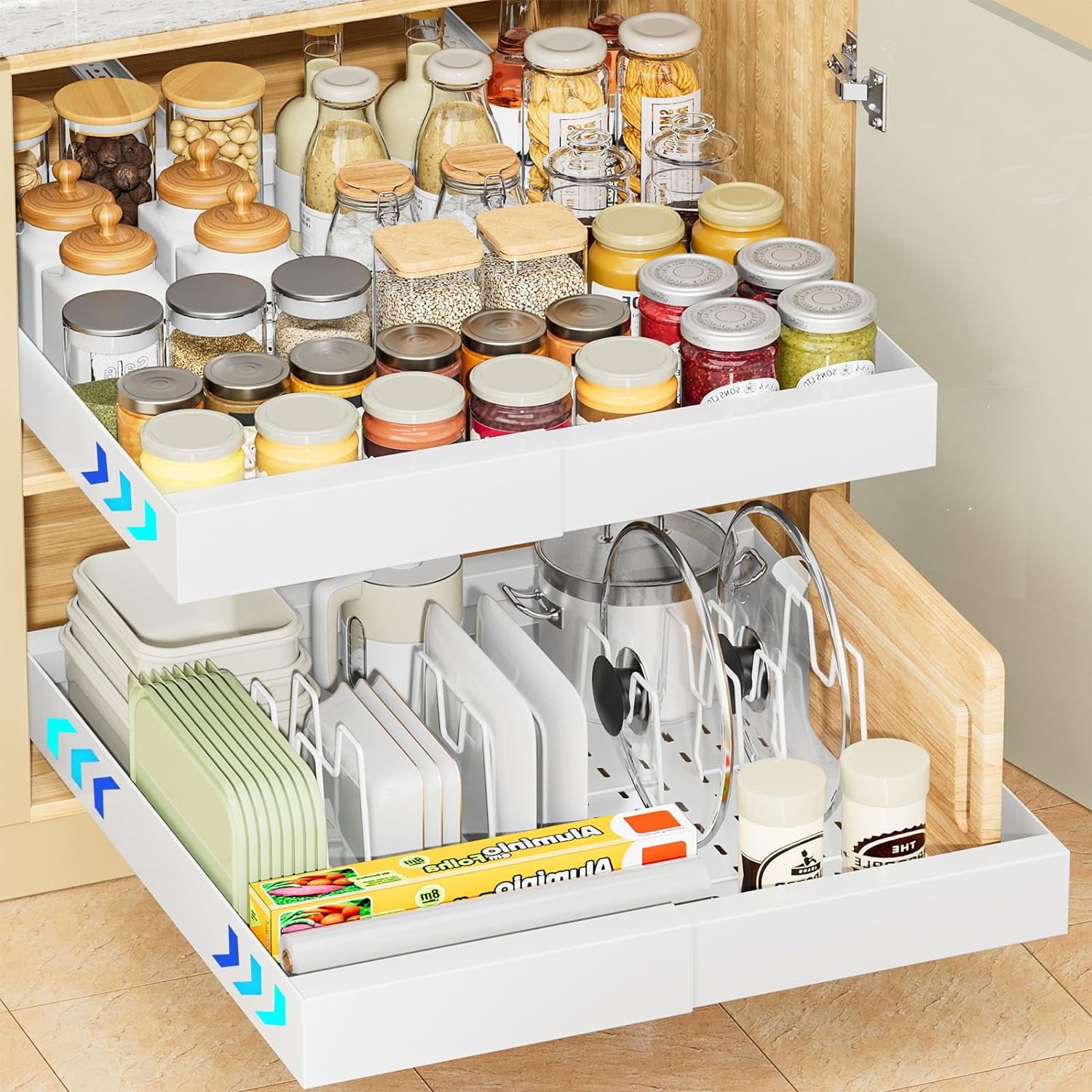 HBlife 1 Pack Pull Out Cabinet Organizer, Expandable Slide Out Drawer ...