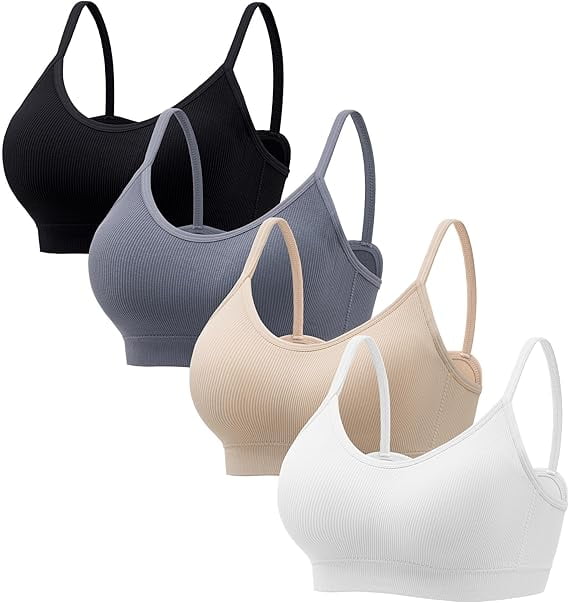 HBlife Sports Cami Bras Pack for Women - Basic V-Neck Padded Seamless ...