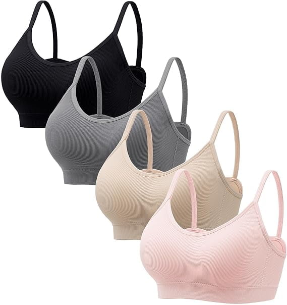 HBlife Sports Cami Bras Pack for Women - Basic V-Neck Padded Seamless ...