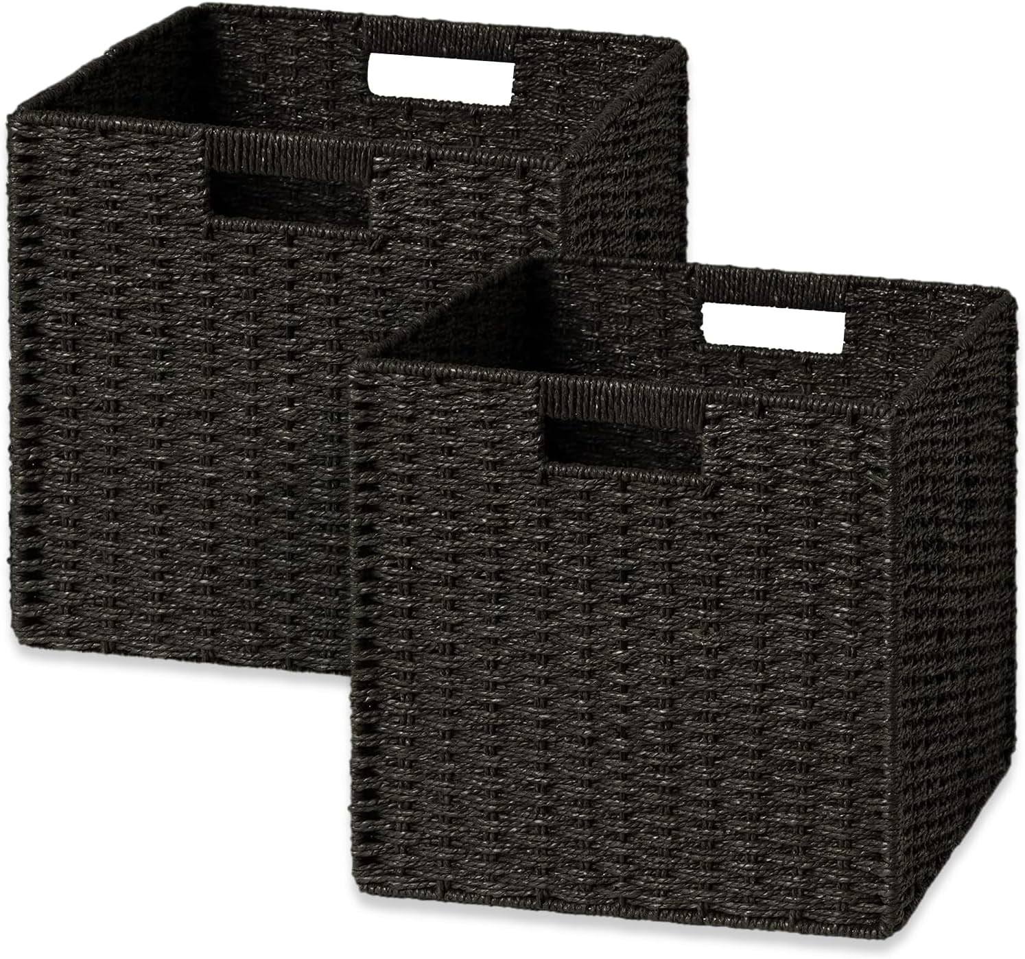 HBlife Handcrafted Woven Paper Rope Storage Baskets, Handles, Set of 2 ...