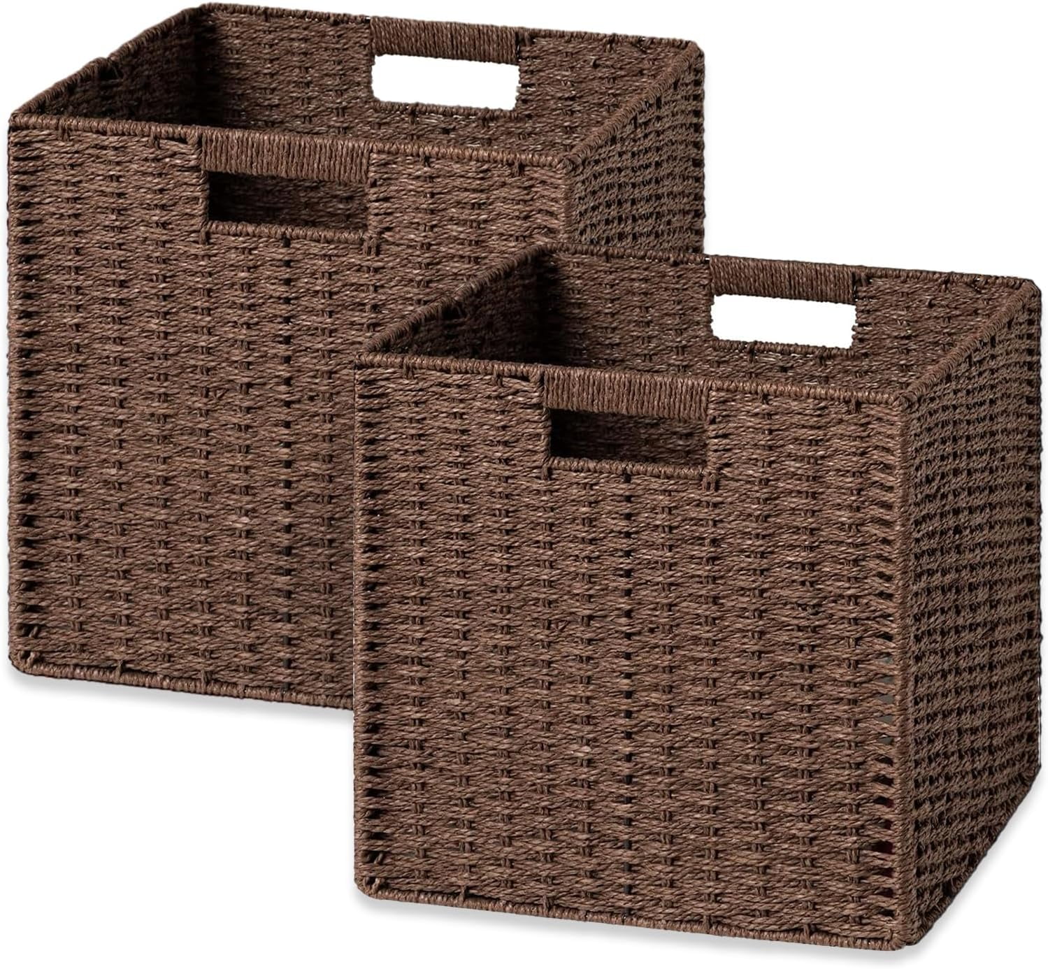 HBlife Hand Woven Paper Rope Storage Baskets, Foldable, Set of 2 ...