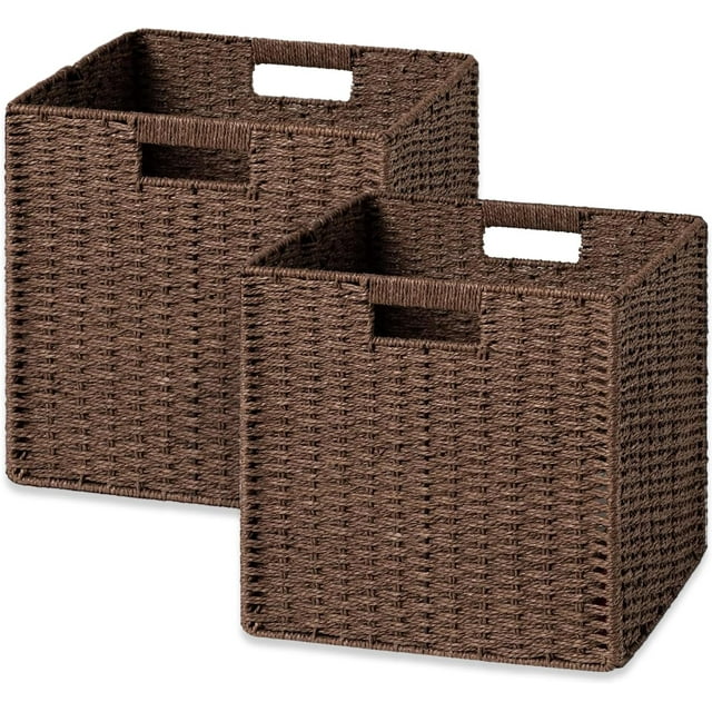 HBlife Hand Woven Paper Rope Storage Baskets, Foldable, Set of 2 ...
