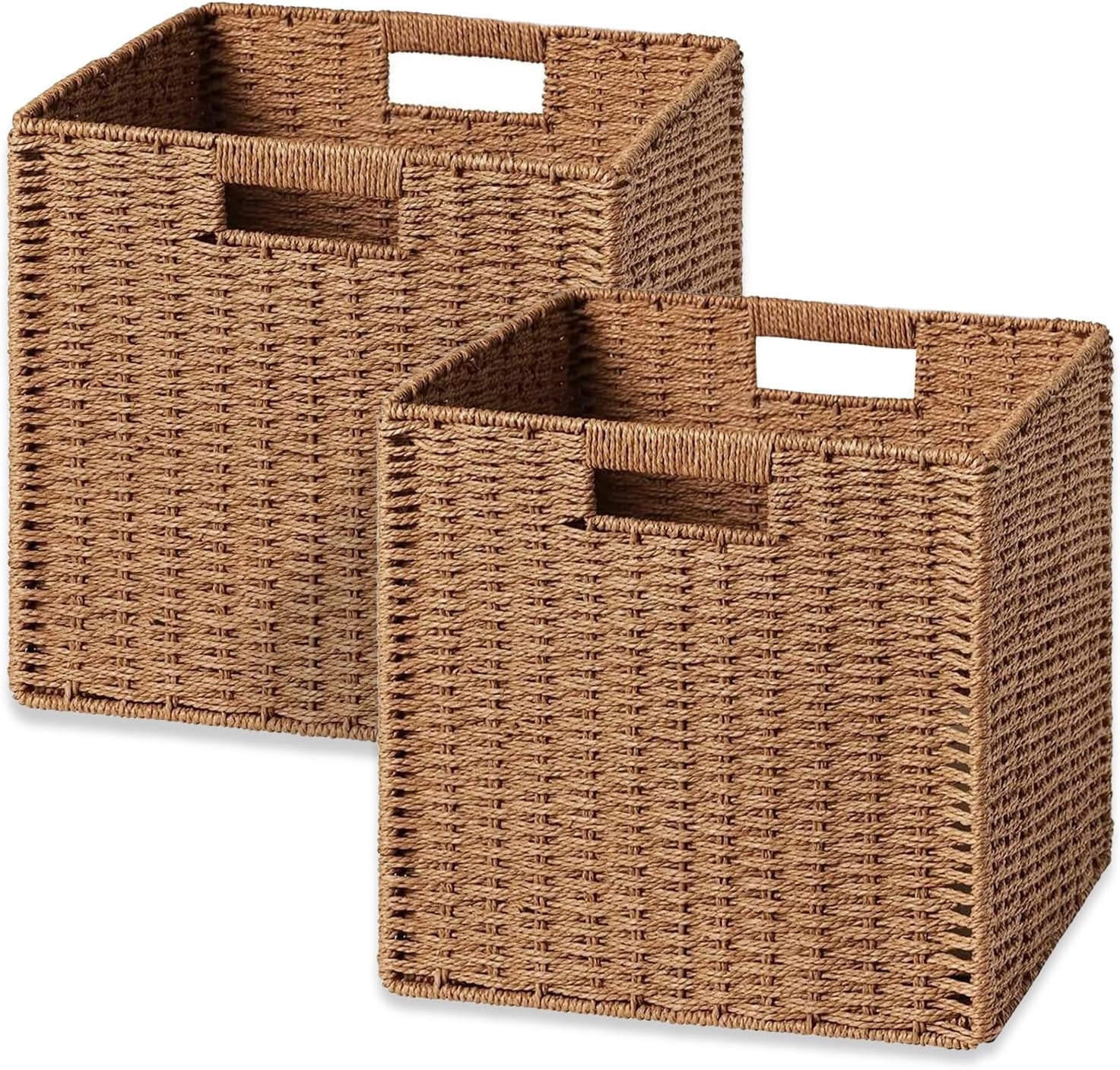HBlife Wicker Baskets, 2 Pack Hand-Woven Paper Rope Bins with Wire ...