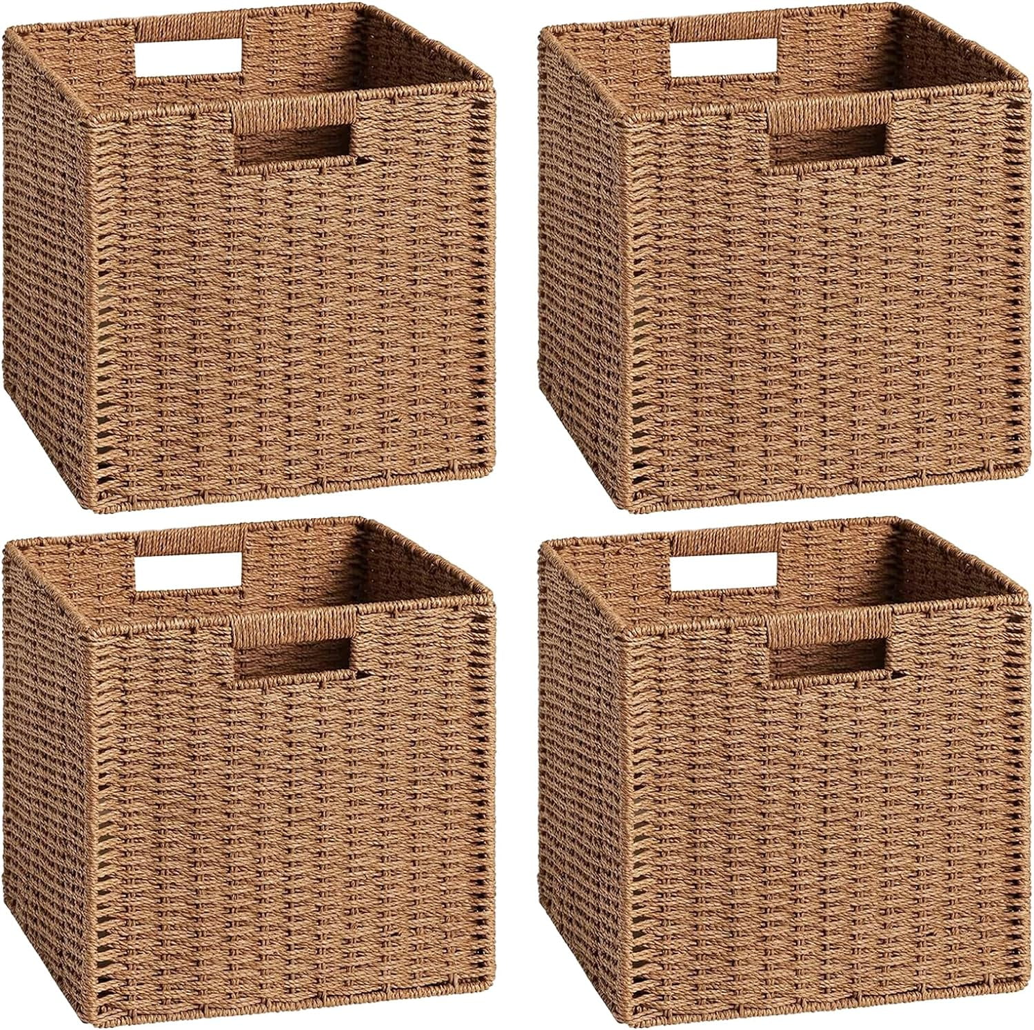 HBlife Wicker Baskets, Set of 4 Hand-Woven Paper Rope Storage Baskets ...