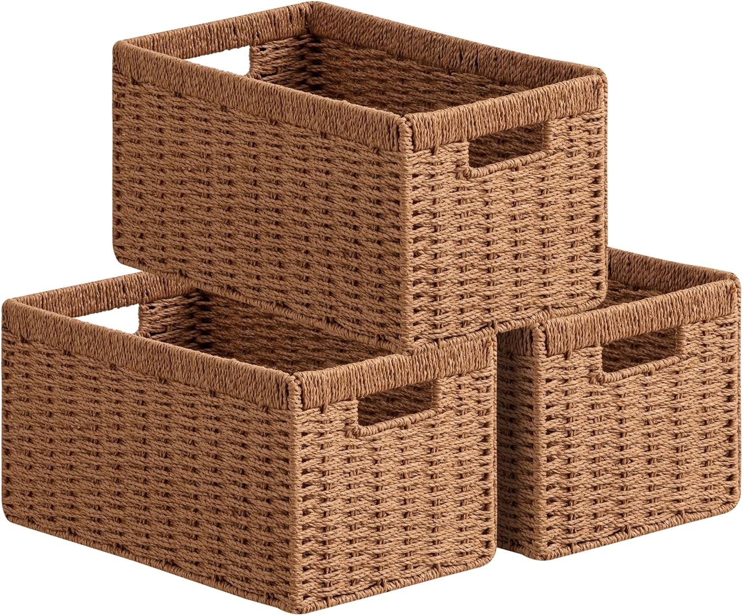 HBlife 3 Pack Woven Wicker Baskets, Rectangle Storage with Handles ...