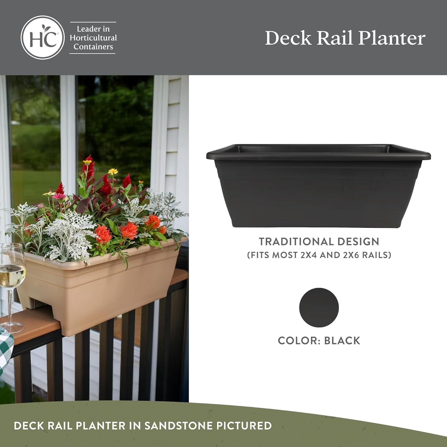 The HC Companies Deck Railing Planter Box w/Removable Drain Plugs ...