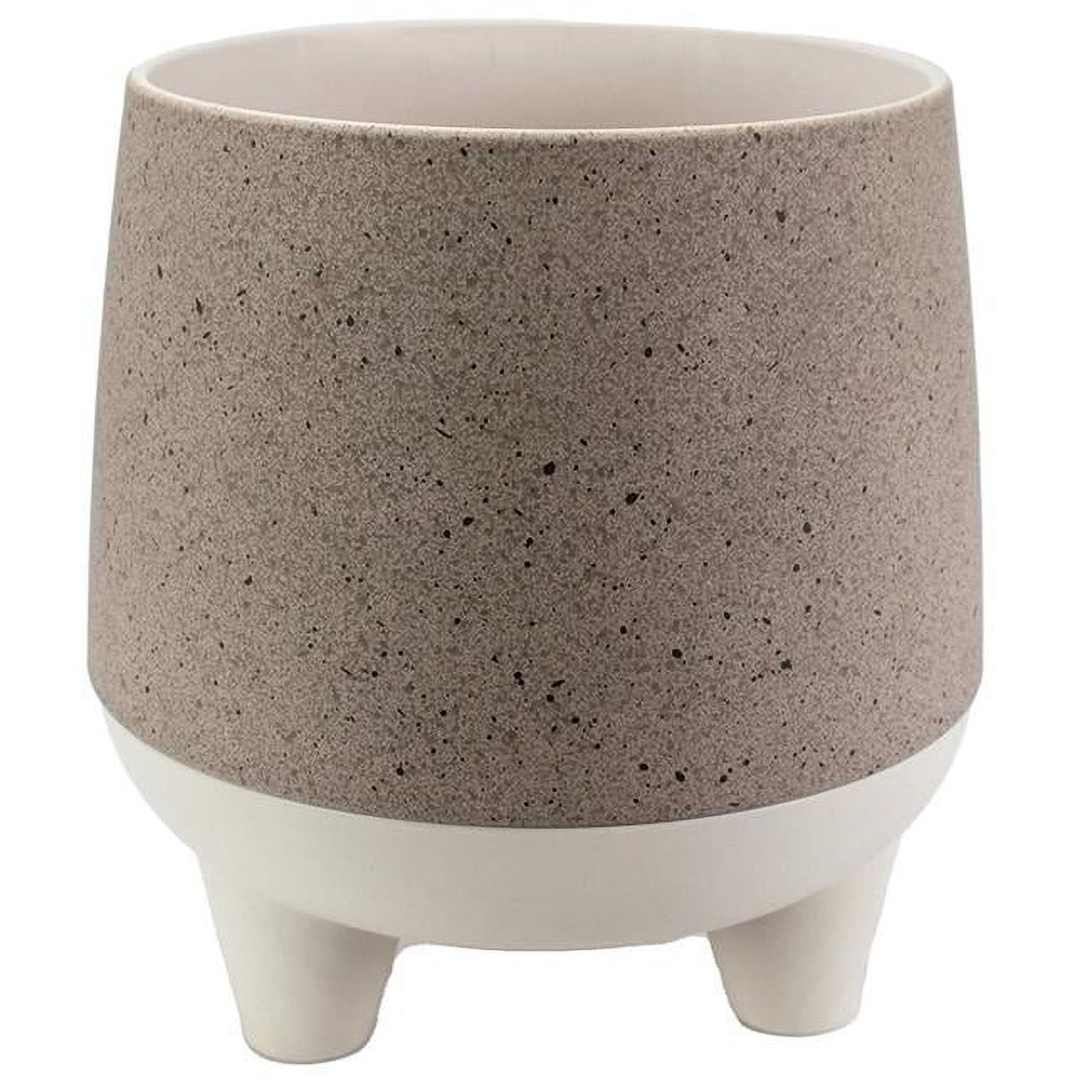 HC HCORP10000K28 10 in. Round Orion Planter, Greige Granite & Birch ...