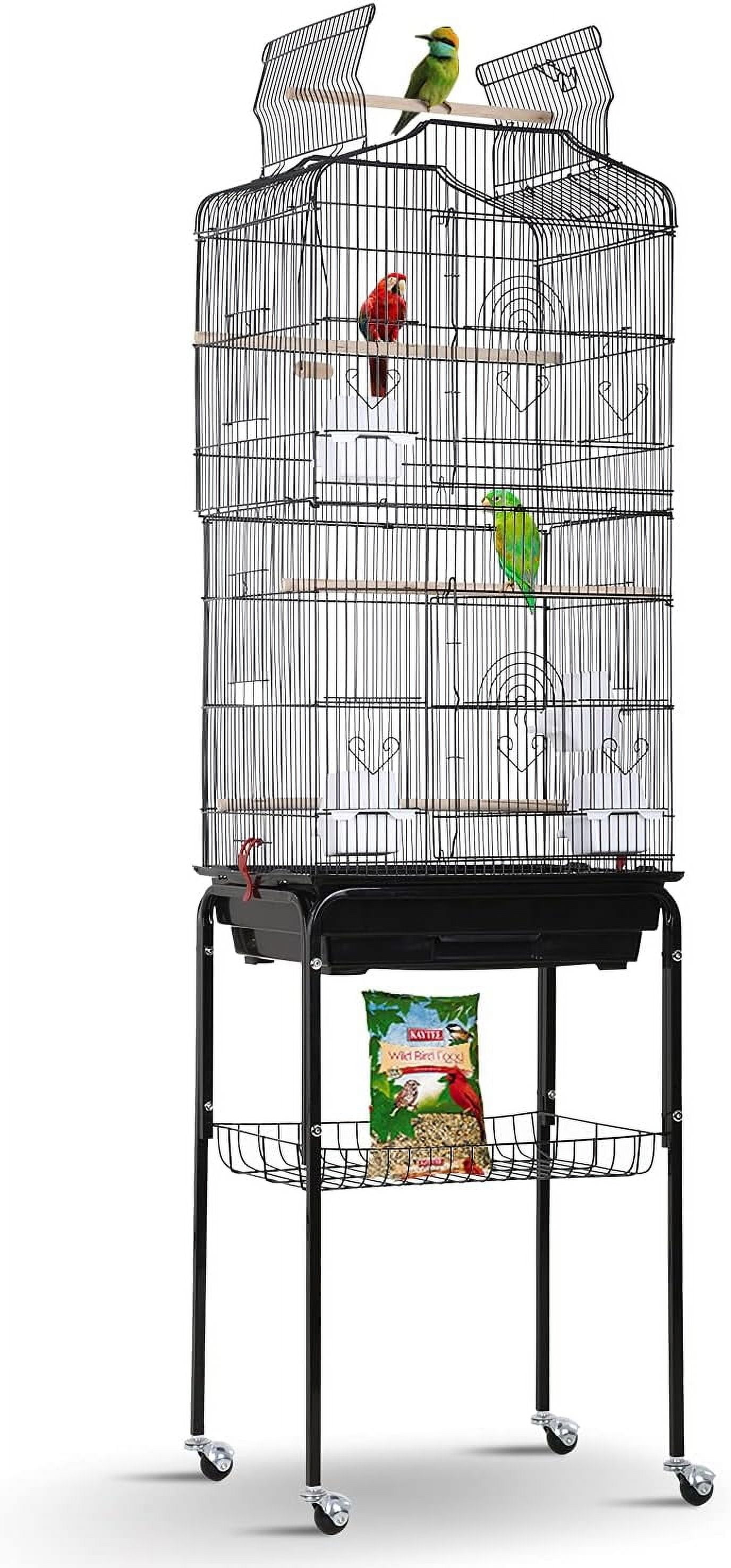 HCB 64-Inch Open Top Standing Bird Cage with Rolling Stand for Parrots ...