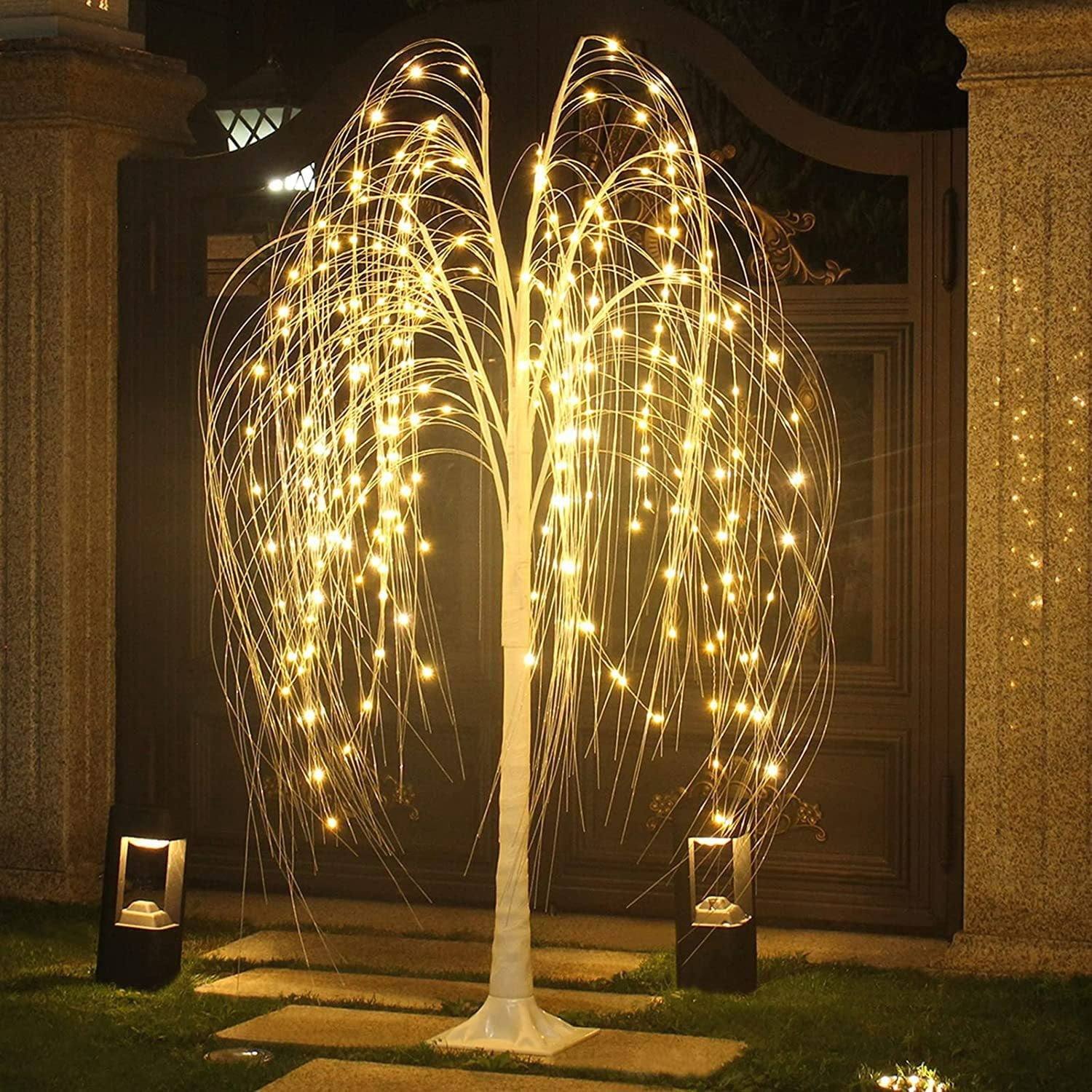 HCBY 4FT 180Lights Christmas Lighted Willow Tree, Weeping Willow Tree ...