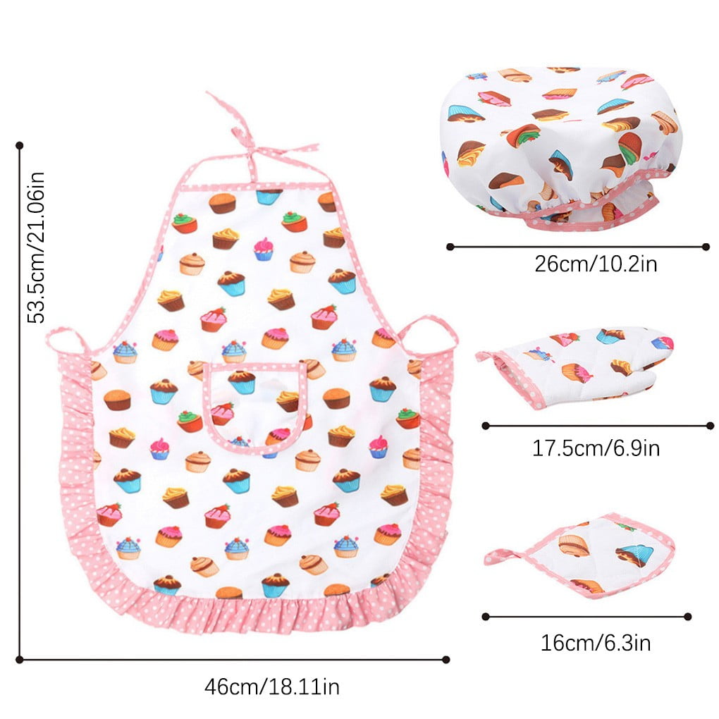 HCBY Kids Apron and Chef Hat Set, Adjustable, Machine Washable for 4-12 ...
