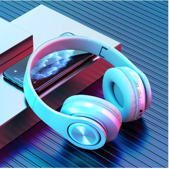 HCBY Wireless Bluetooth 5.0 Foldable Headphones with 7-Color Gradient ...