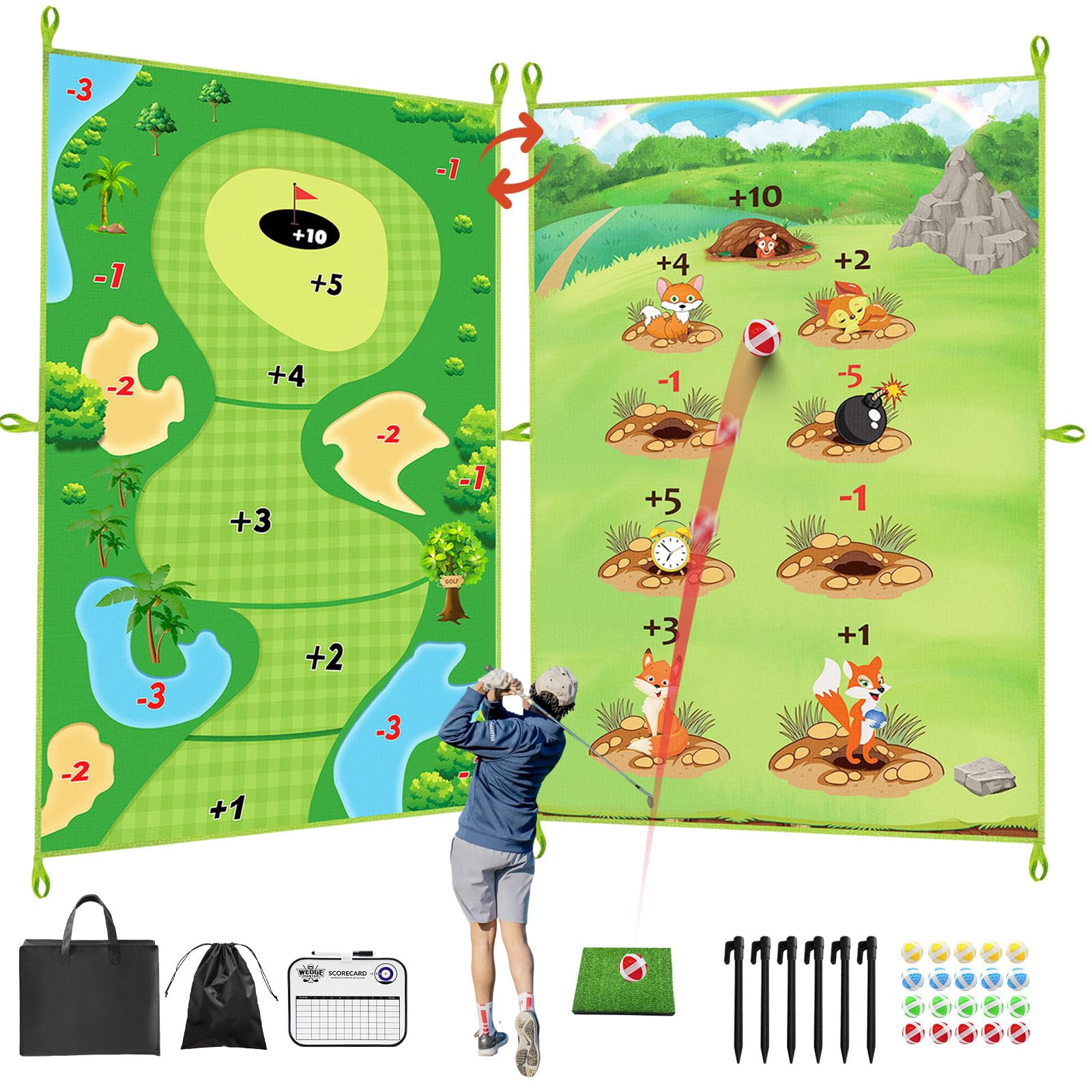 HCBZVV Golf Chipping Game Set with 2 Game Maps - Front Fight Mode, Back ...