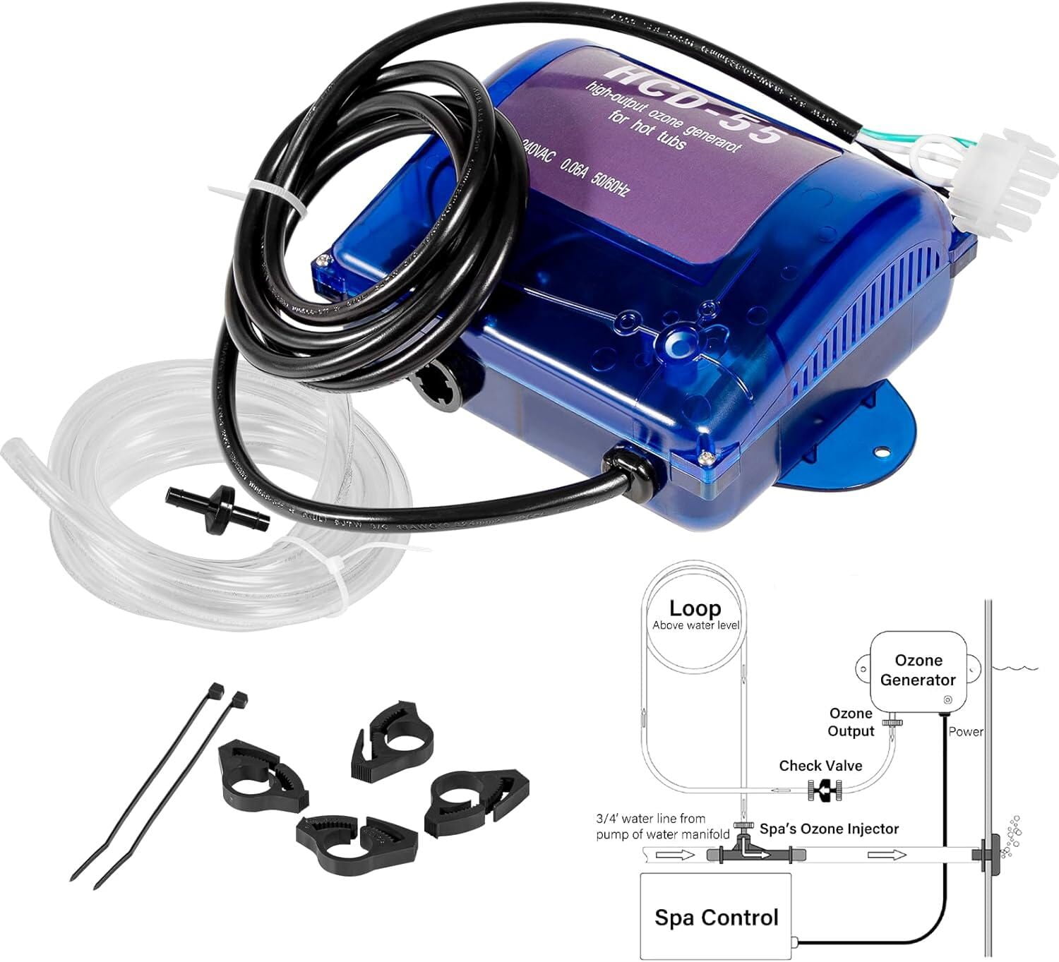 HCD-55 Spa Ozonator Kit, Hi-Output Ozone Generator for Hot Tubs and ...