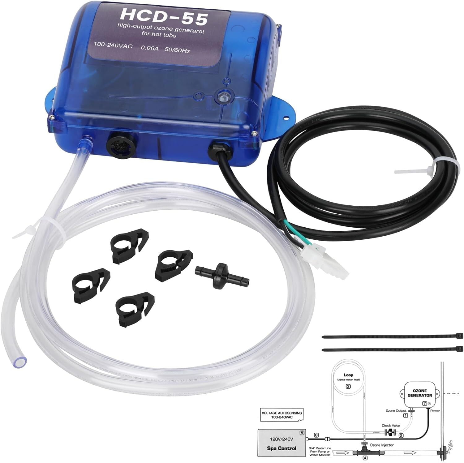 HCD-55 Spa Ozonator Kit Ozone Generator 120/240V for All Hot Tubs ...
