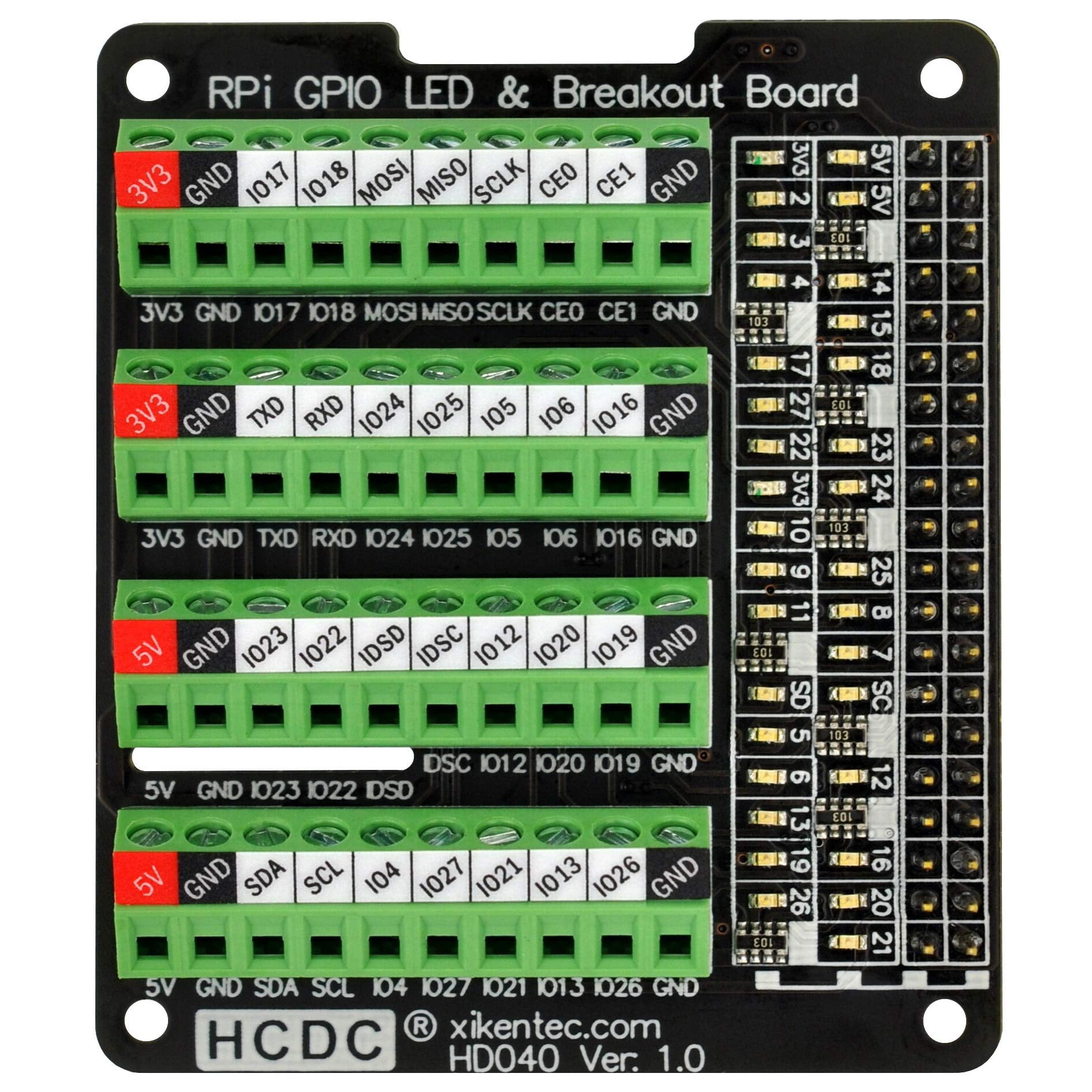 HCDC RPi GPIO Status KEF16 LED & Terminal Block Breakout Board HAT for Raspberry Pi A+ 3A+ B+ 2B ...