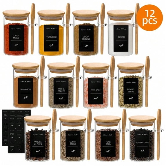 HCETSFQPXRQ 12Pcs 8oz Round Glass Airtight Jars with Bamboo Lids ...