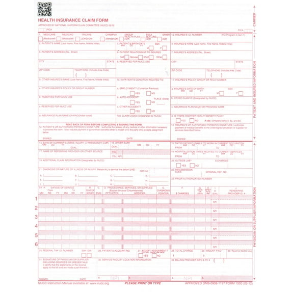 HCF CMS 1500 Health Insurance Claim Forms, Ream of 150 - Walmart.com