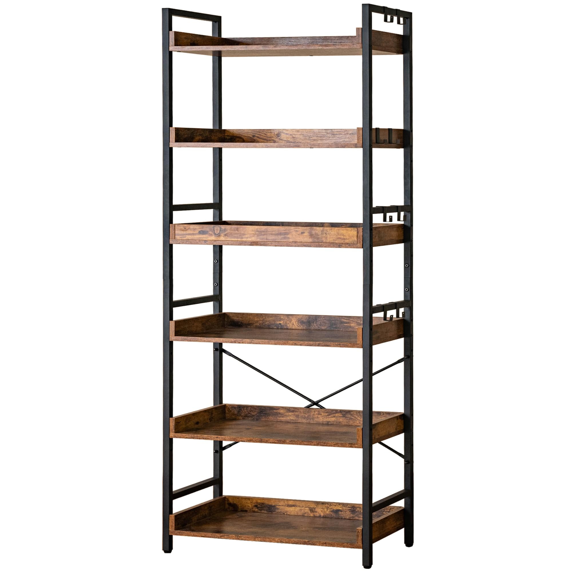 HCHQHS Adjustable 6 Tier Open Bookcase, Rustic Farmhouse Book Shelves ...