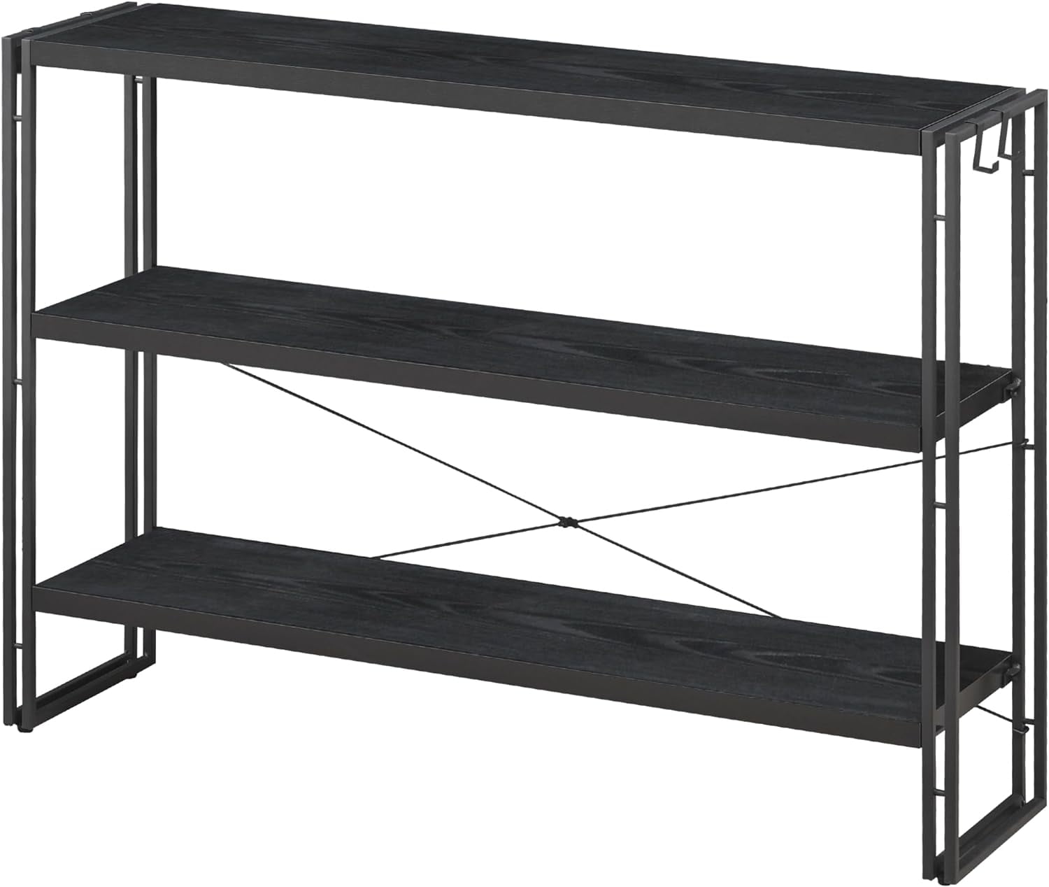 HCHQHS Bookshelf, 3-Tier Industrial Bookcase, Black Open Book Shelf ...