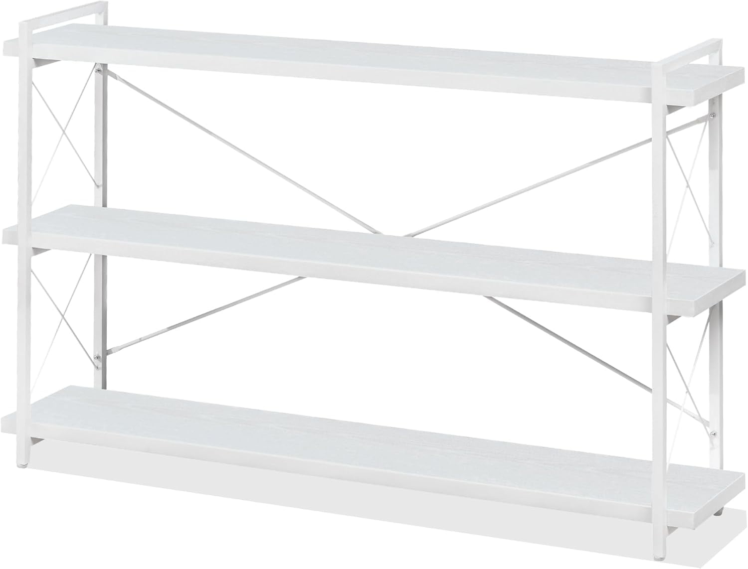 HCHQHS Bookshelf, 3-Tier Long Industrial Bookcase, White Open Book ...