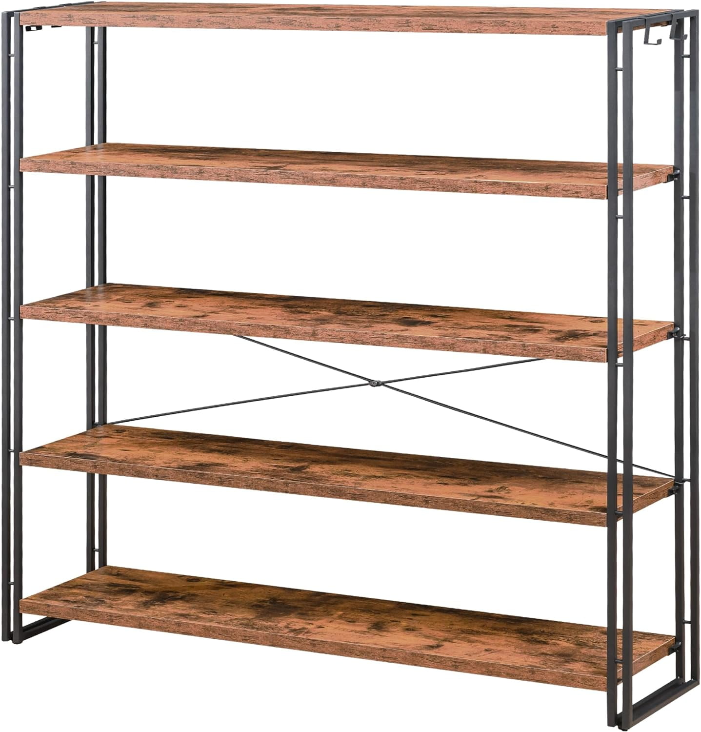 HCHQHS Bookshelf, 5-Tier Industrial Bookcase, Rustic Open Book Shelf ...