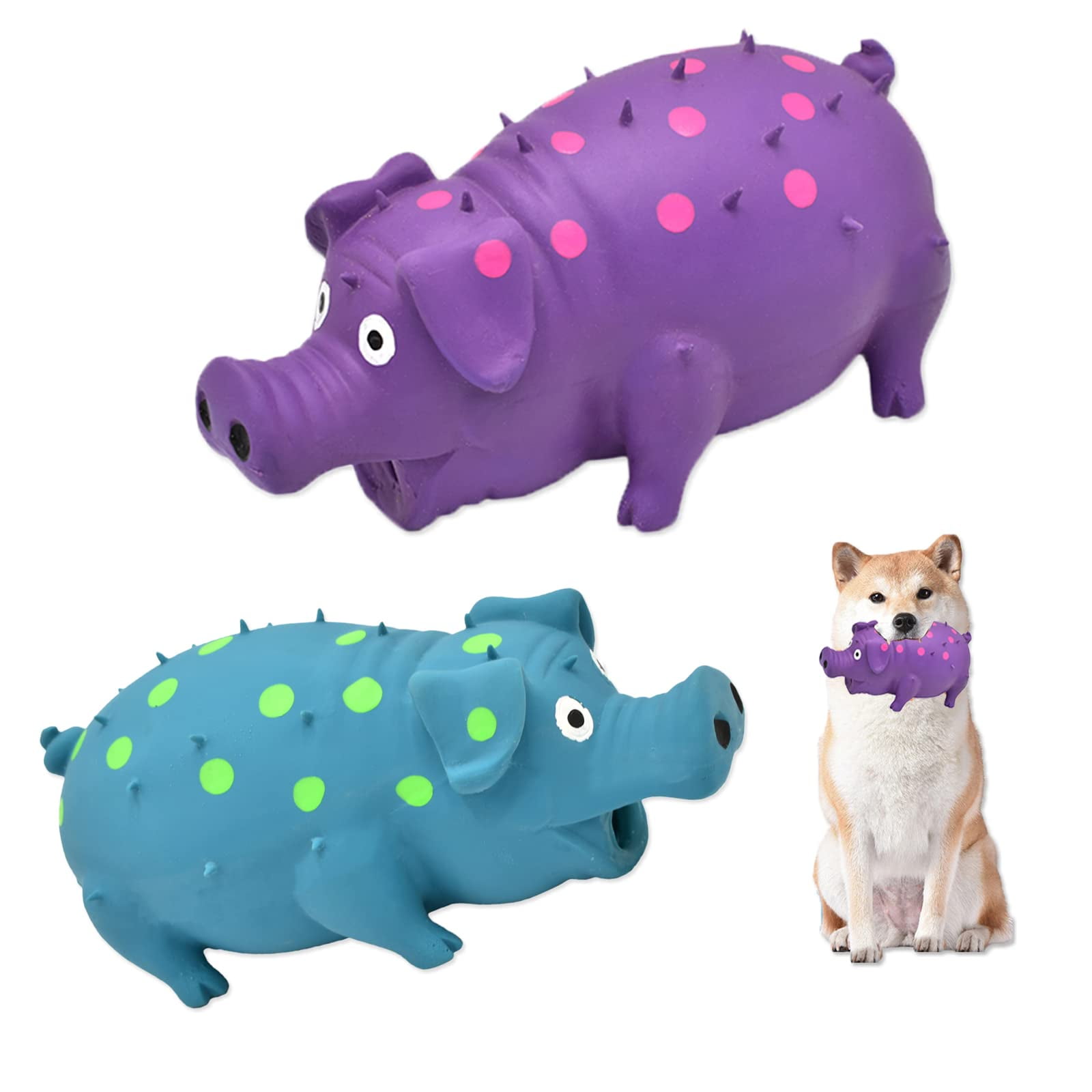 HCHYEY Pig Squeaky Dog Toy, 2 PCS Interactive Rubber Dog Chew Toy ...