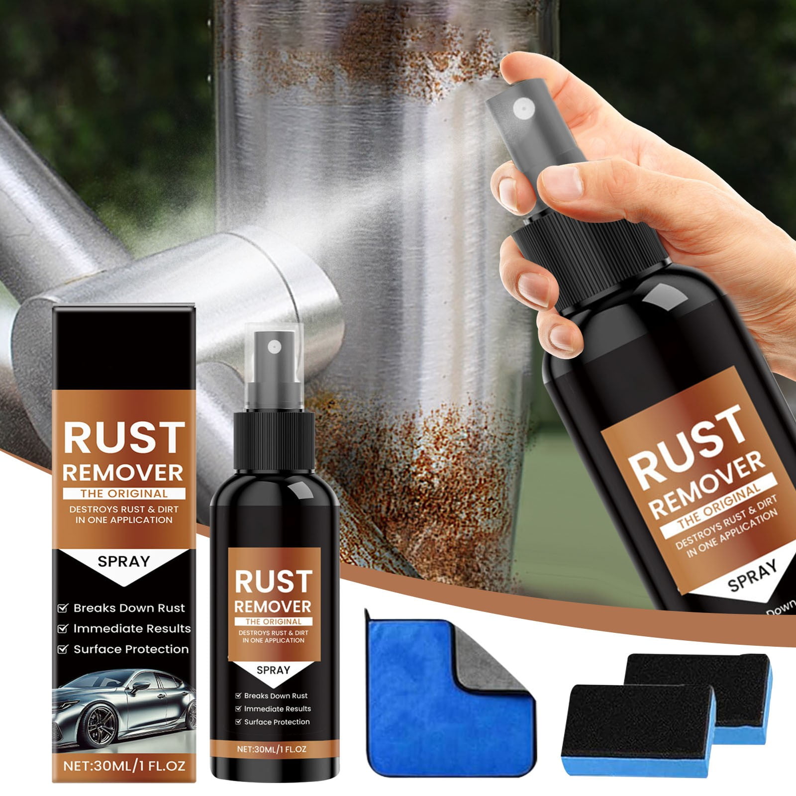 HCJKDU 1/2/3 Pcs Rust Remover Spray Heavy Duty Metal Cleaner,Fast ...