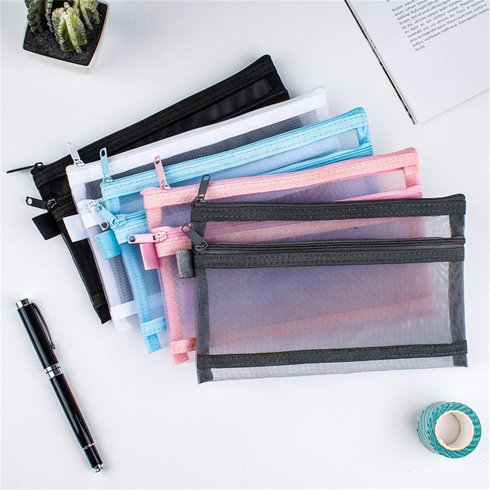 HCJKDU Brief Double Pen Bag Transparent Mesh Pen Bag Large Capacity ...