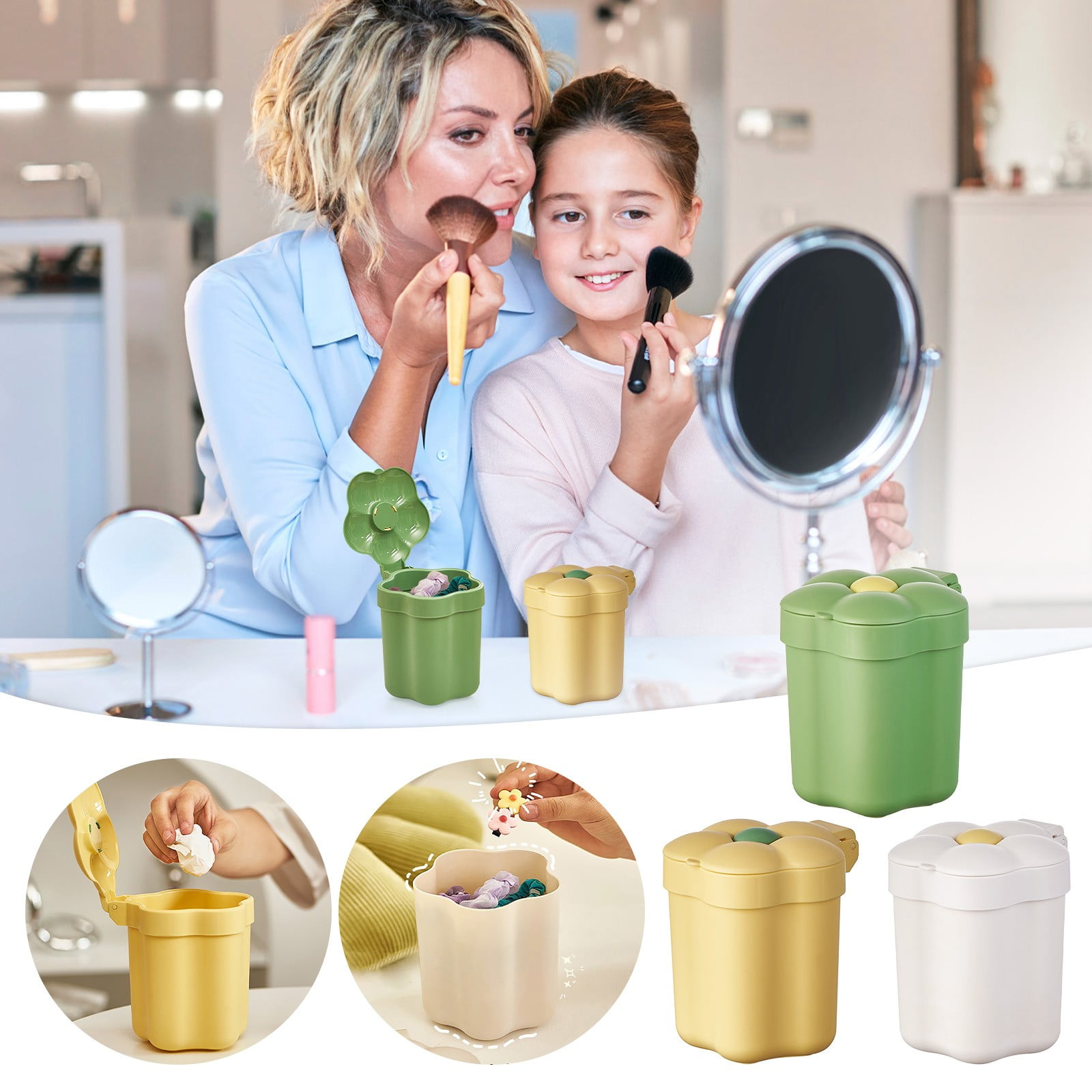 HCJKDU Car Trash Bin Desktop Trash Can with Lid Mini Cute Waste Paper ...