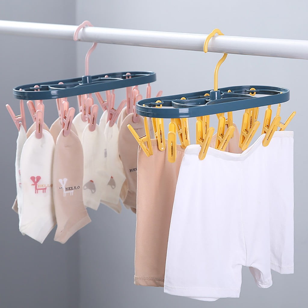 HCJKDU Clothes Drying Hanger with 12 Clips, Foldable Retractable ...