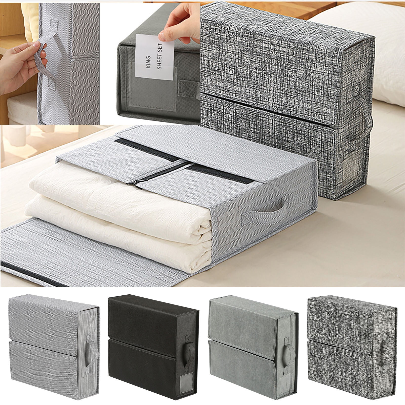 HCJKDU Clothes and Blanket Storage Box Foldable Handle Bed Sheets and ...