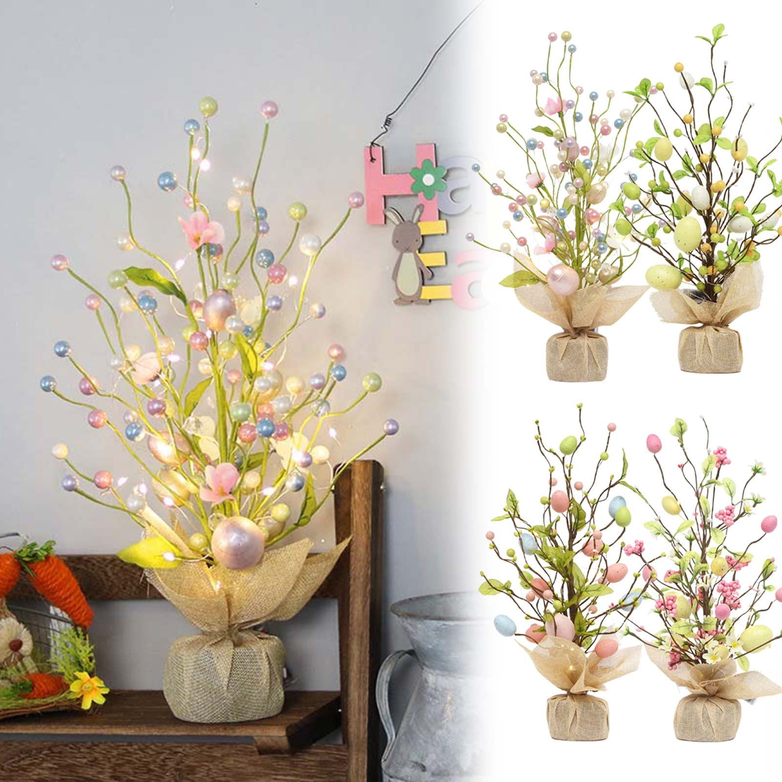 HCJKDU Easter Decorations, Pre-Lit Easter Egg Tree Tabletop Decor with ...
