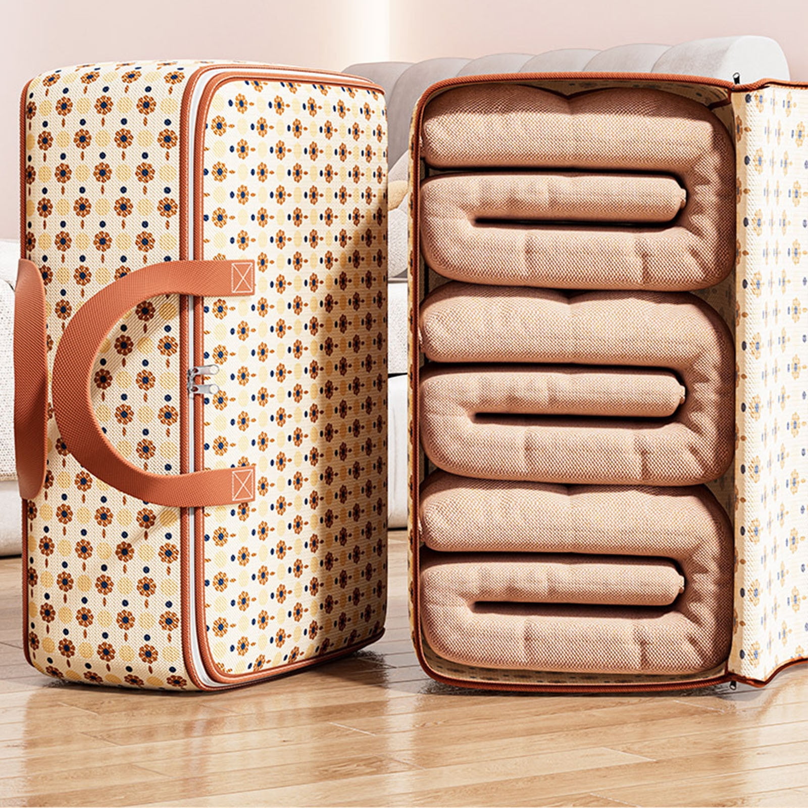 HCJKDU Heavy Duty Storage Bags with Lid, Floral Print Foldable Clothes ...