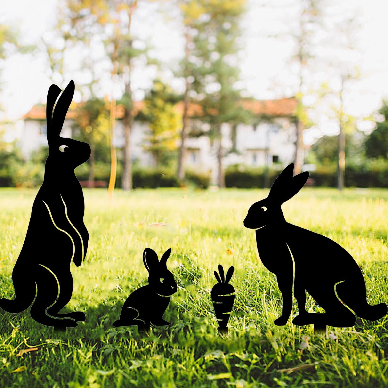 HCJKDU Metal Bunny Garden Decor, Rabbit Yard Decor, Metal Yard Art ...